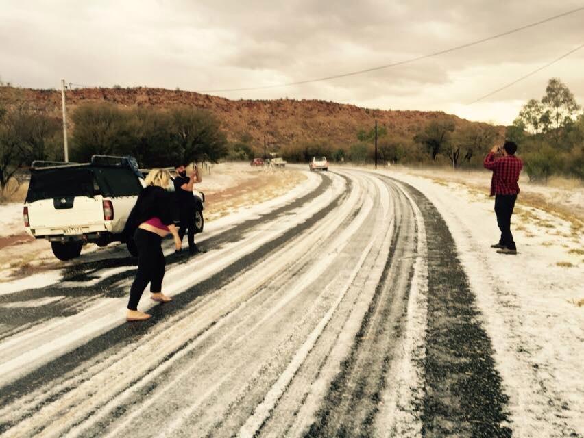 Winter wonderland in the Red Centre as hail transforms desert - ABC News