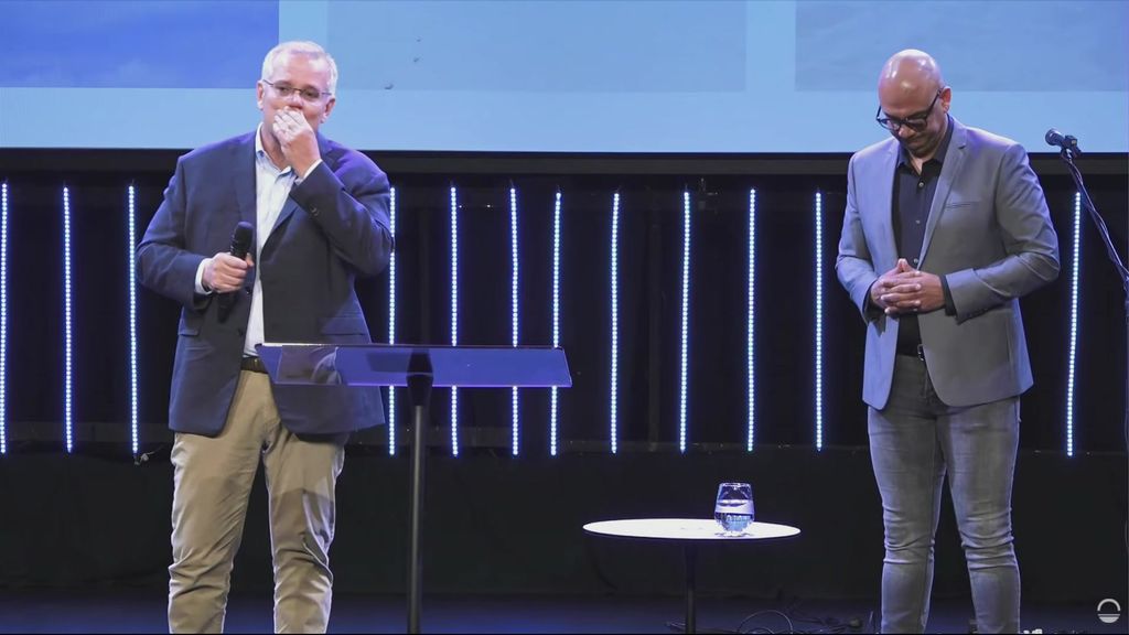 Outgoing Australian Prime Minister Scott Morrison cries when giving ...