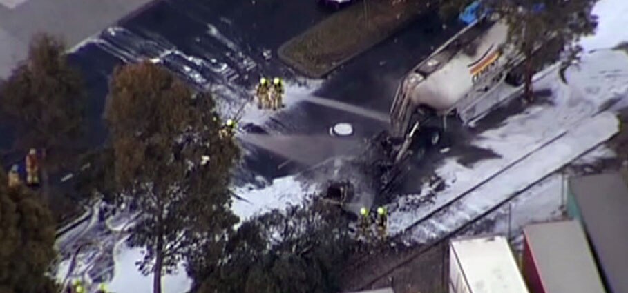 Truck driver dead after cement tanker burst into flames following crash ...
