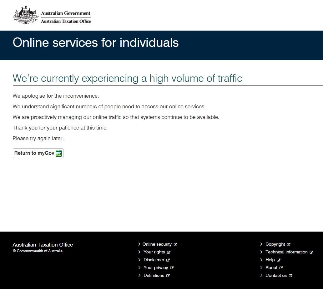 Australian Tax Office lodgement website crashes due to 'high traffic ...