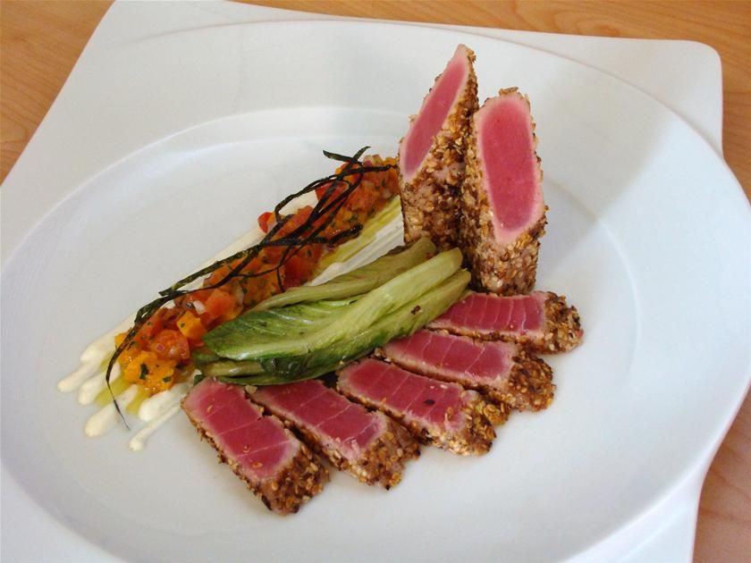 Dukkah Spiced Tuna with Pumpkin Salsa and Cos Lettuce - ABC News