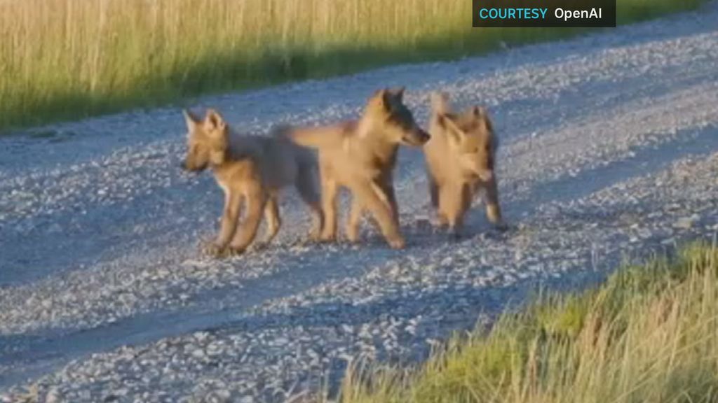 Sora-generated video of wolves playing with some video issues - ABC News