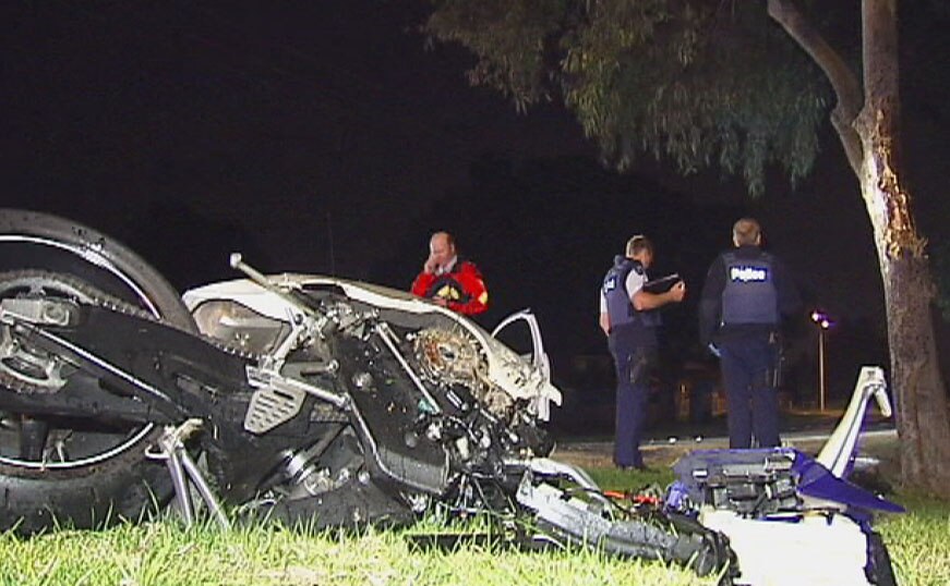Two injured as airborne motorbike hits tree - ABC News