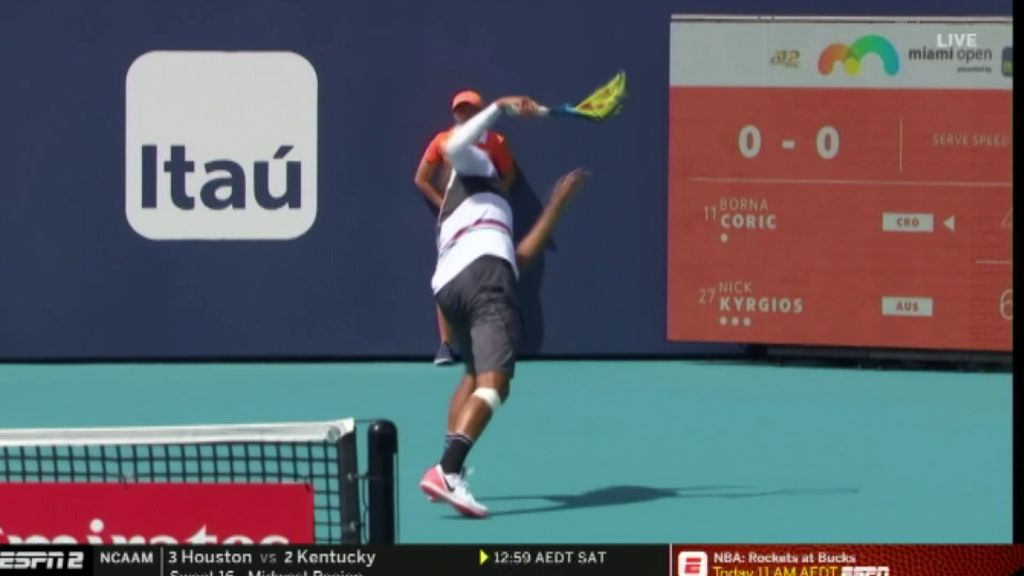 Miami crowd cheers on Nick Kyrgios's racquet throwing antics - ABC News