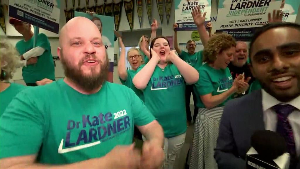 Celebrations at Kate Lardner's election headquarters - ABC News