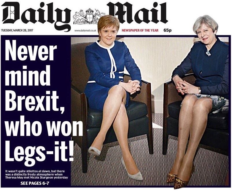 Daily Mail's 'who won Legs-it' front page of Nicola Sturgeon, Theresa ...