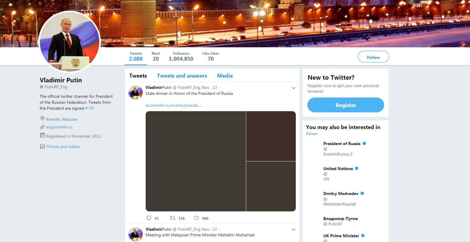 Fake Vladimir Putin Twitter account suspended for impersonating Russian ...