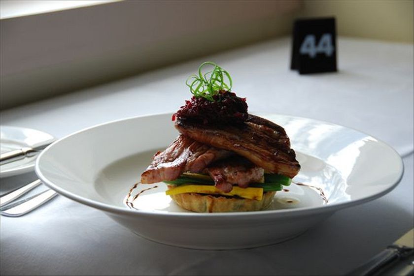 Maple cured pork ribs, caramelised onion tart and beetroot relish - ABC ...