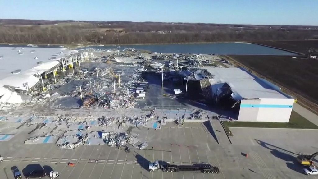 Drone footage shows destruction of Amazon warehouse - ABC News