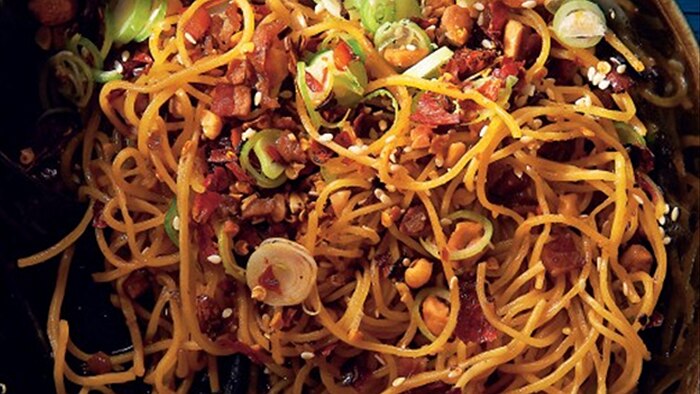 Handmade egg noodles Hunan-style with smoked bacon and chilli - ABC News