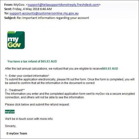 myGov scam offering tax refund out to steal credit card details and ...