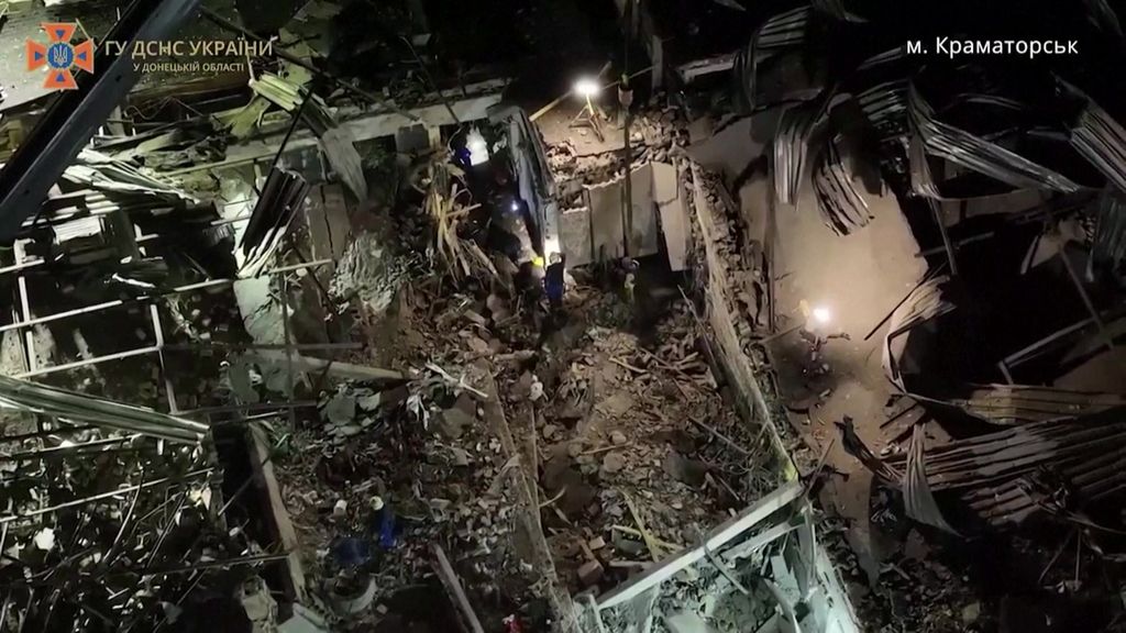 Drone vision of restaurant hit by Russian missile in Ukraine's east ...