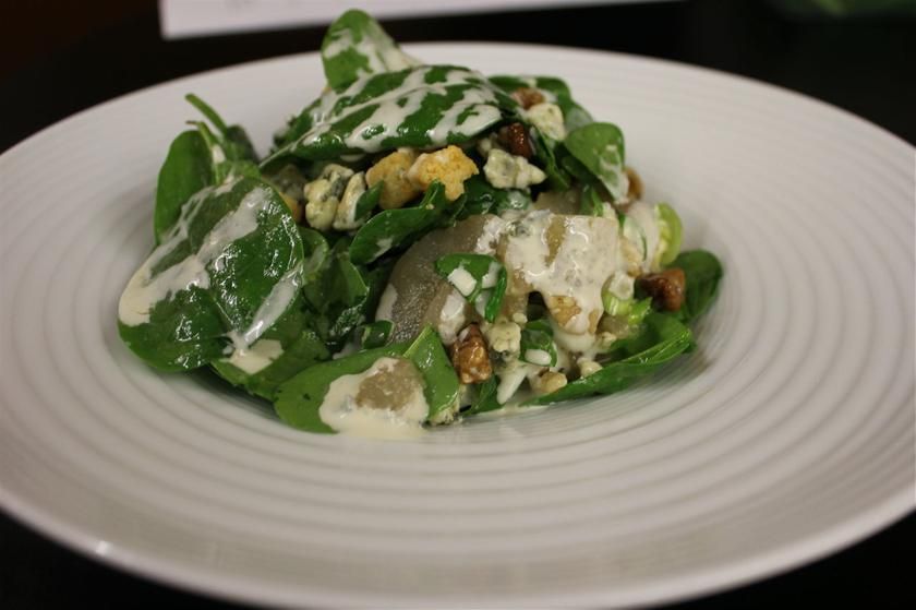 Baby spinach salad with stilton cheese, spiced pear and walnuts - ABC News