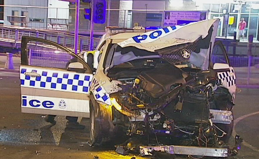 Cop injured in police van crash - ABC News