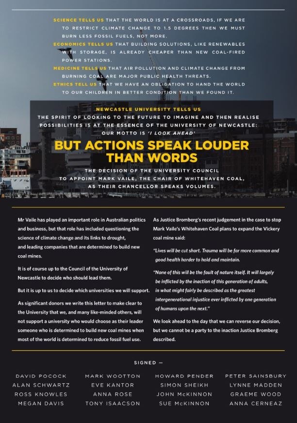 University of Newcastle donors protest appointment of Mark Vaile as ...