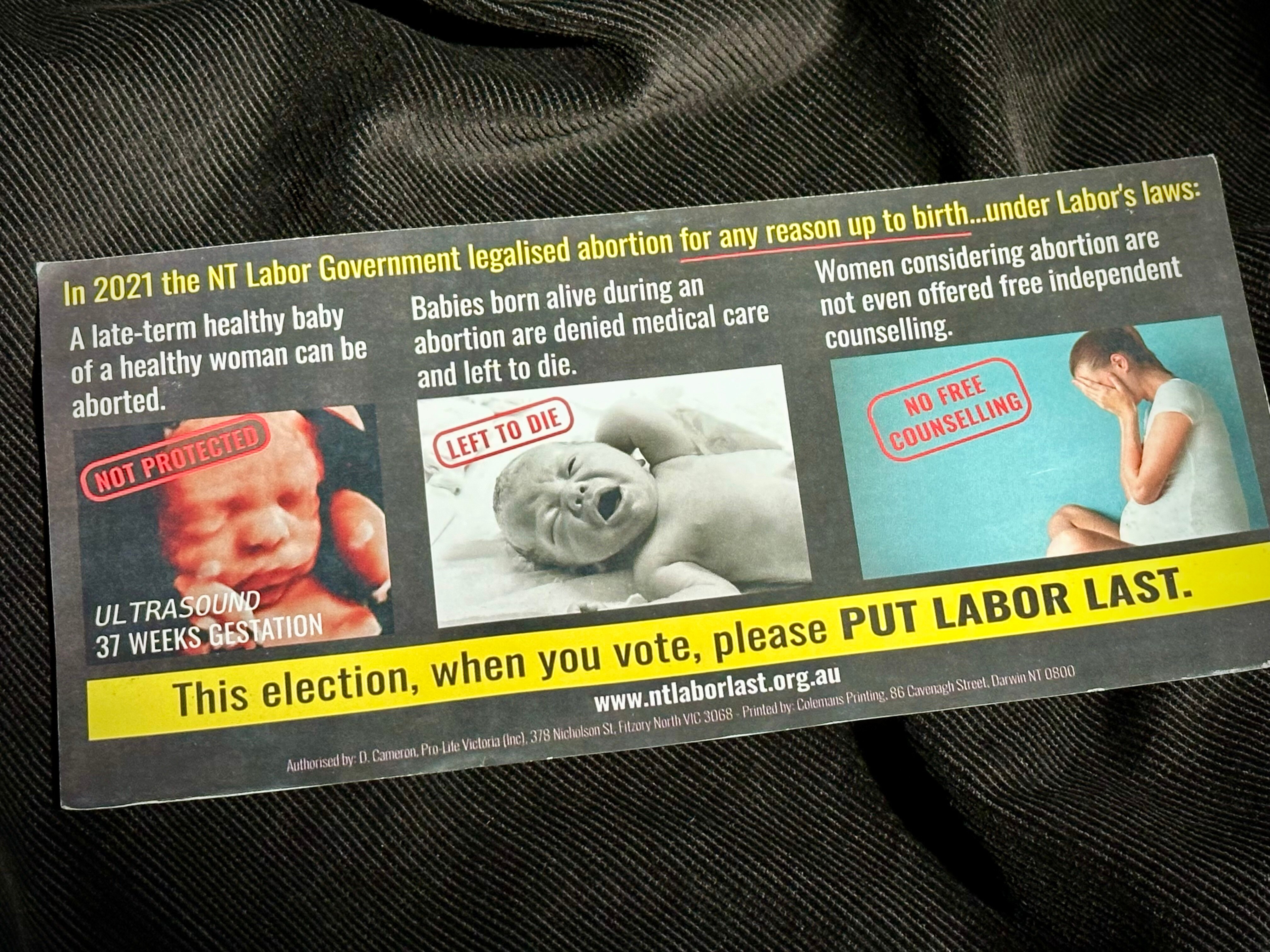 Anti-abortion flyers by interstate lobby group distributed in NT ...