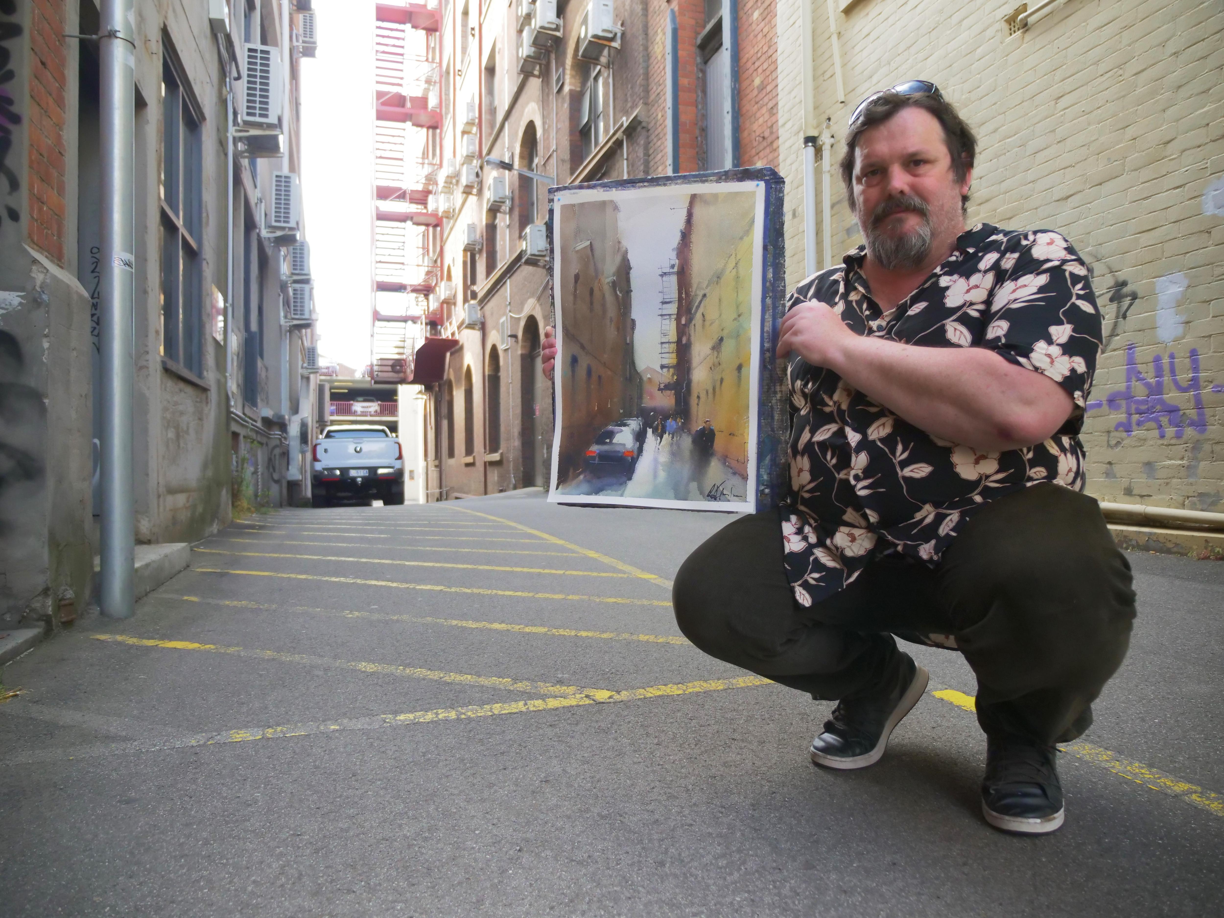 Watercolour artist Rod Gardner paints streets of Launceston, where he ...