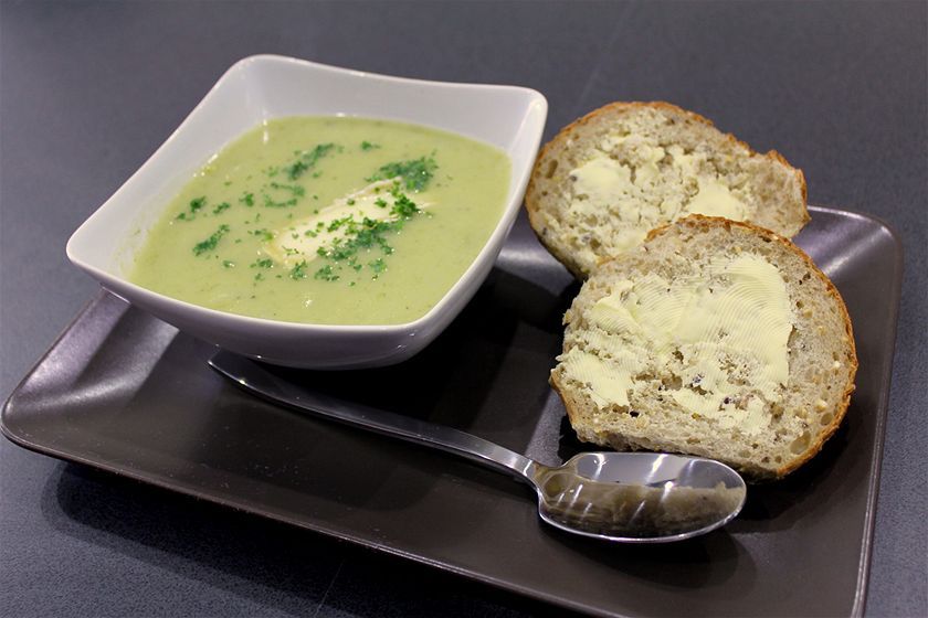 Creamy leek and potato soup with melted brie - ABC News