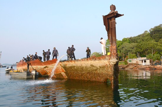 Sunken British WWII ship SS Sagaing refloated by Sri Lanka's navy to ...