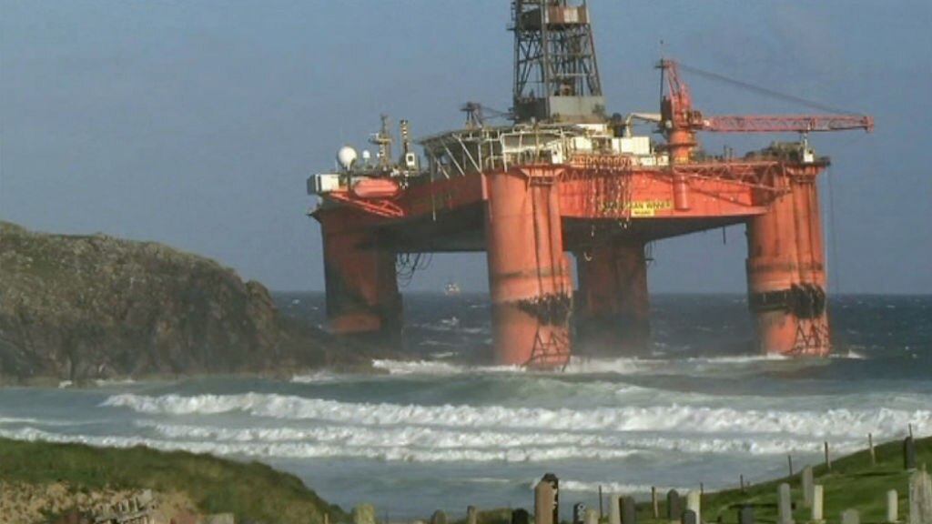 Video shows oil rig stuck near shore on Isle of Lewis after stormy ...