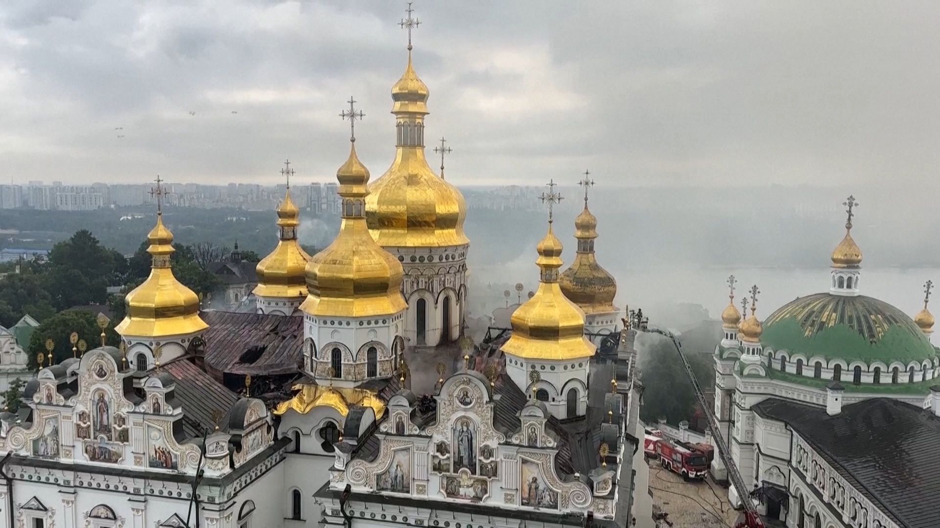 Firefighters battle flames after cathedral hit by Russian strikes - ABC ...