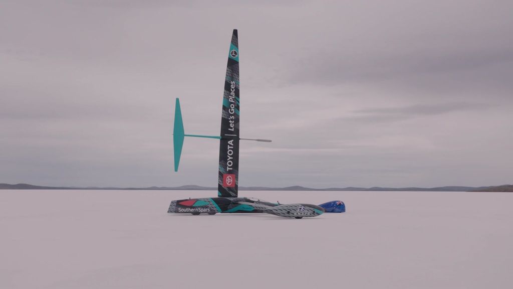 Emirates Team New Zealand sails land yacht on Lake Gairdner, South ...