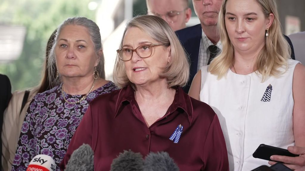 Sue Arnold, whose son was killed, delivers a statement on behalf of the ...