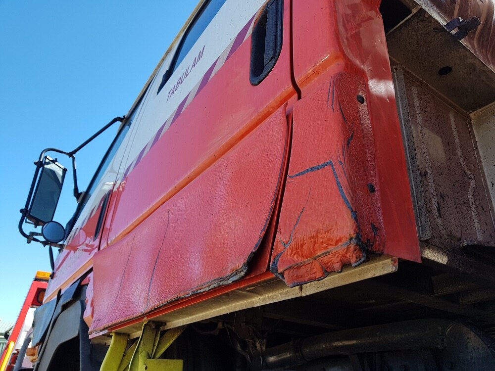 Fire truck damaged as crew run for their lives during out-of-control ...