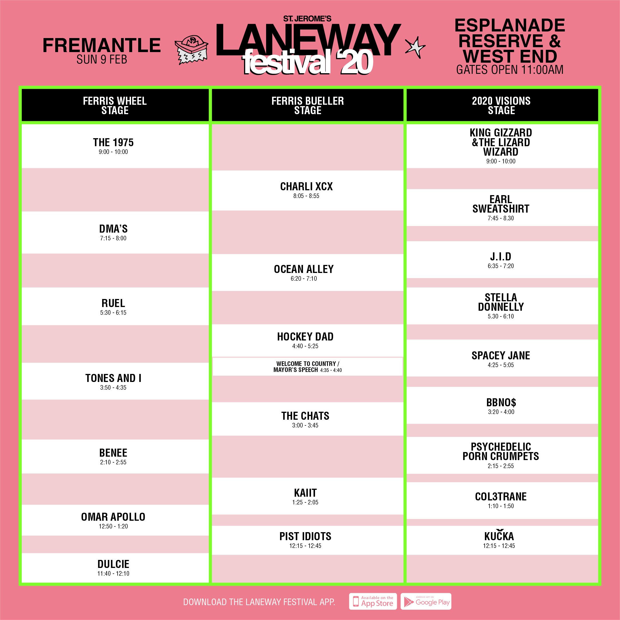 Here are your 2020 Laneway set times - triple j