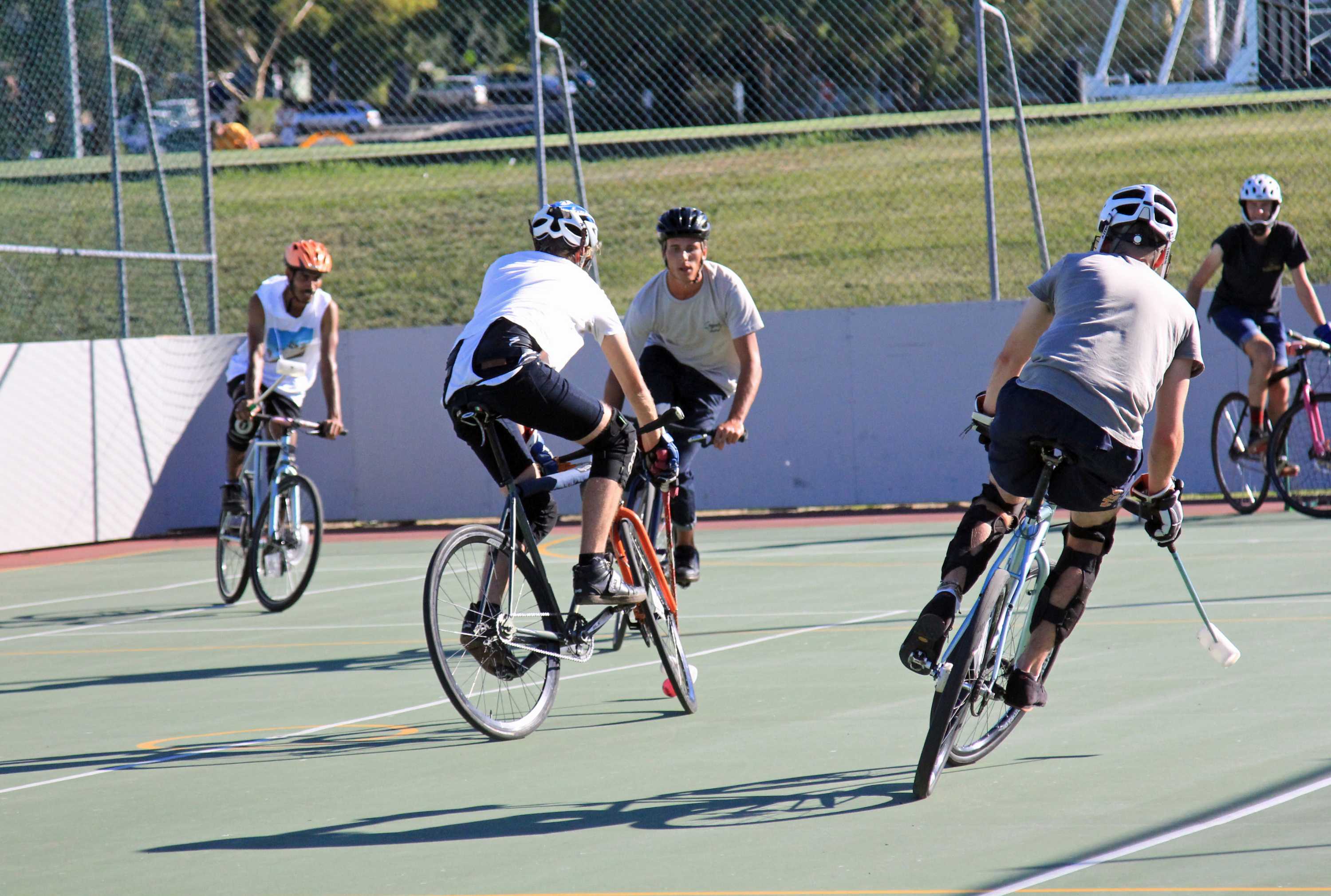 Hardcourt bike polo in action at the home ground of the Hobart Bike ...