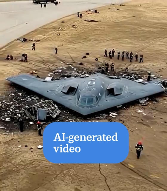 An AI-generated video of a downed B-2 bomber. - ABC News