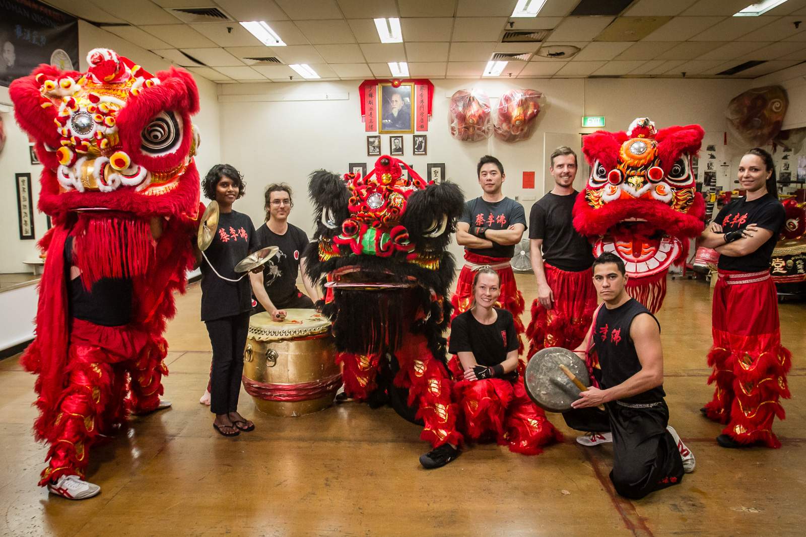 Chinese lion dancing students training for Lunar New Year celebrations ...